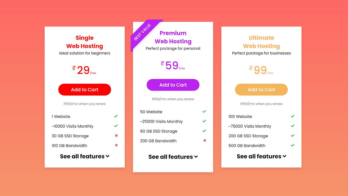 Pricing Card using HTML & CSS?. Hello Friends, Today in this blog… | by ...