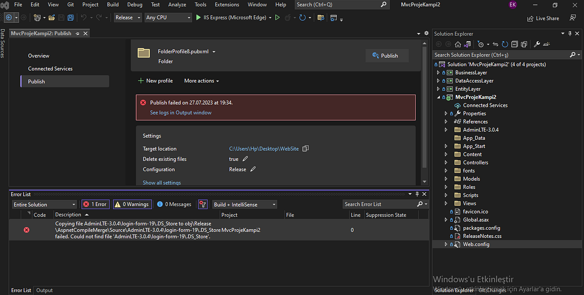 Publish error ! help me pls. - Bkarakaya - Medium