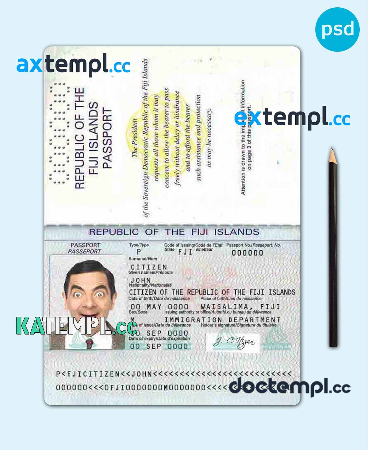 sample Fiji passport template in PSD format, with fonts download | by ...