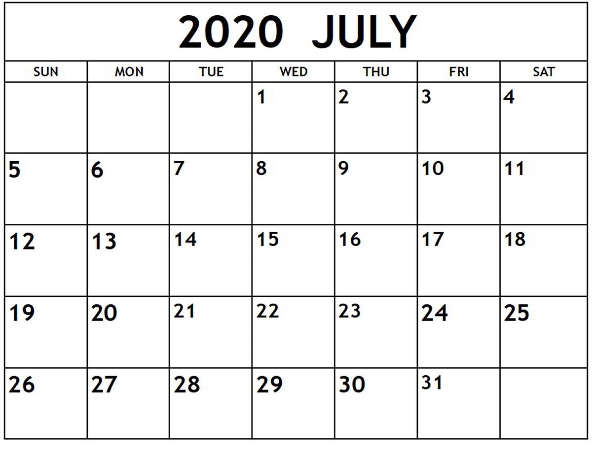 Printable Calendar July 2020 Weekly Cute | by CalendarWishesImages | Medium