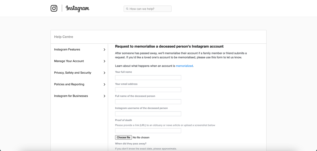 How to memorialise an Instagram account. | by Bereev | Medium