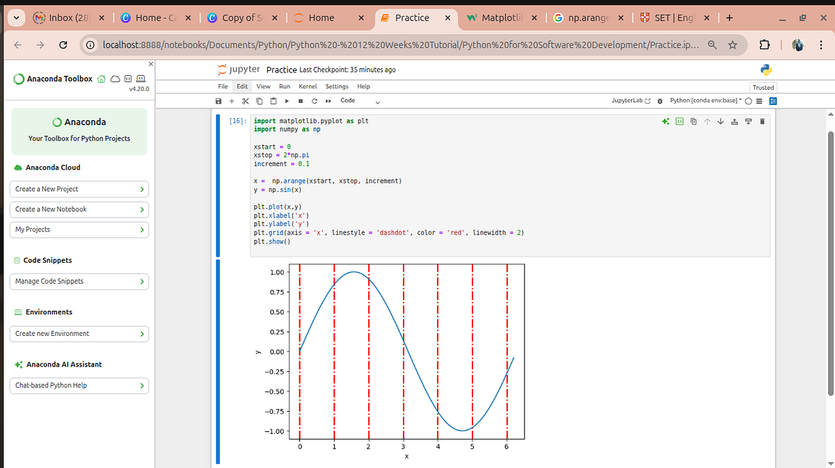 Plotting a Sine function in Python using Matplotlib and NumPy, and adding Grid lines. | by ...