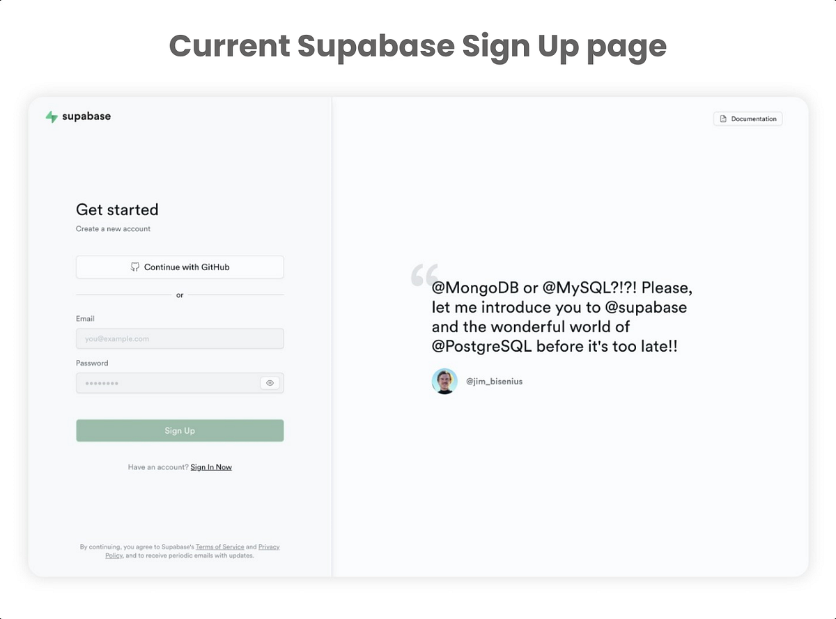 Redesigned Supabase Sign-up Page — Optimizing Conversions | by Poojithainakota | Jul, 2023 | Medium