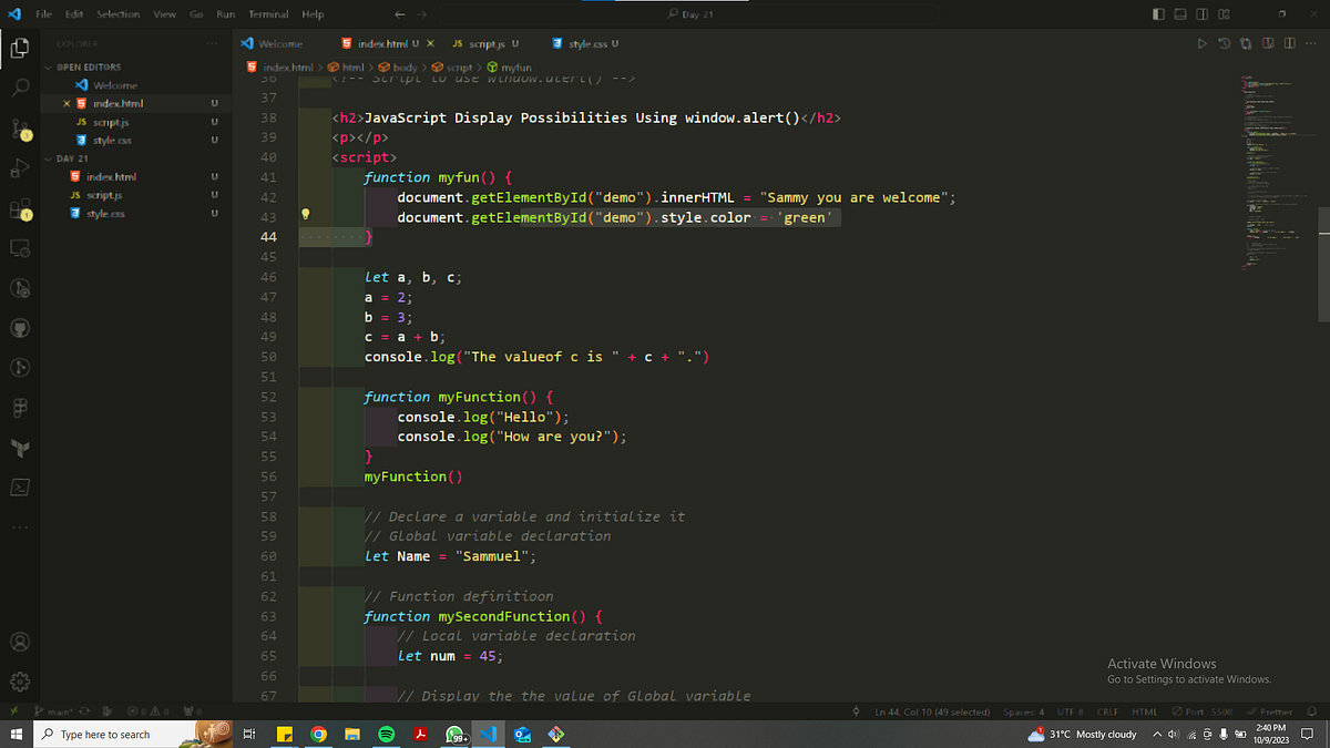 Day 21: JavaScript Basics. On day 21 of my coding journey, I… | by Samuelonoh | Medium