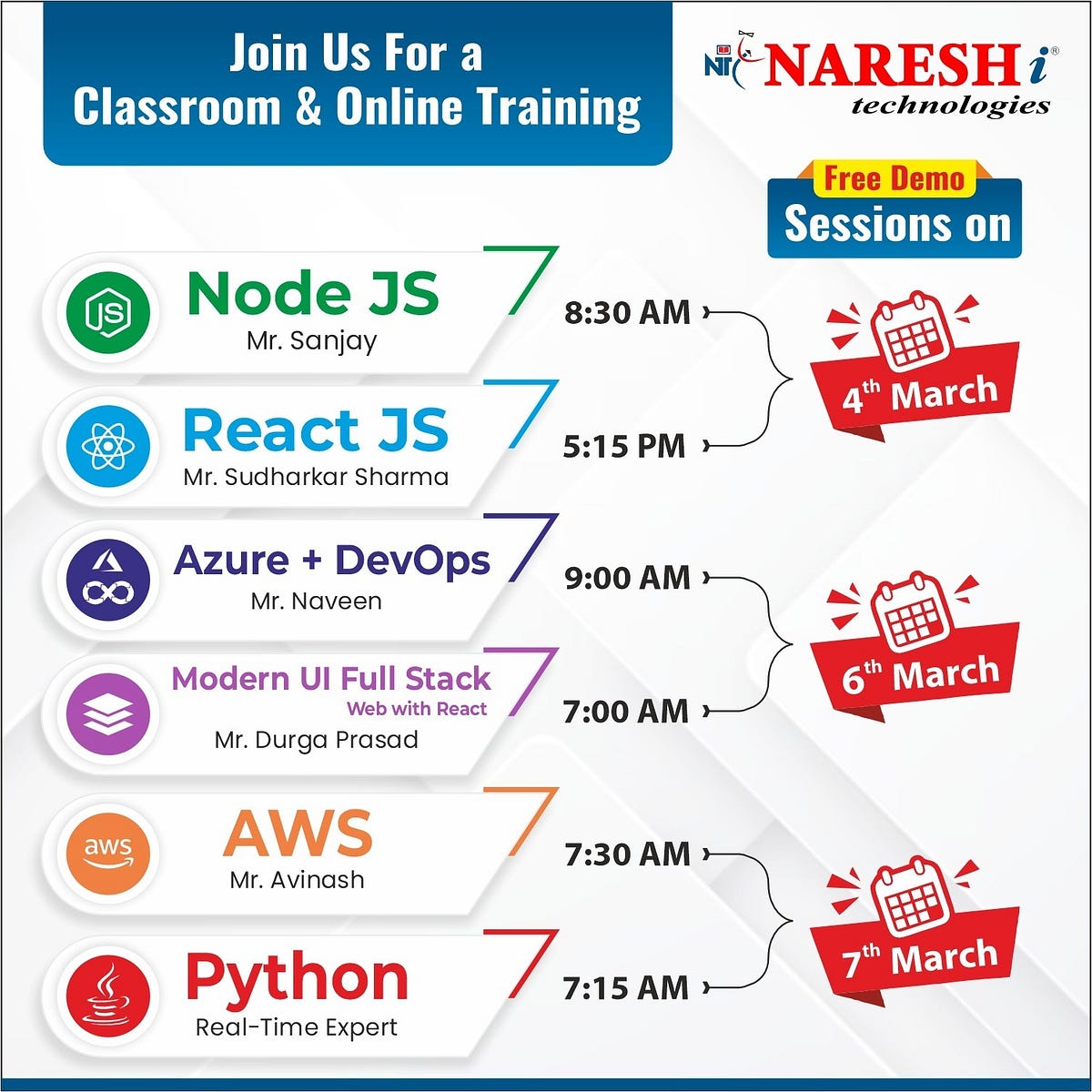 Free Demo’s Sessions | Software Training Institute | NareshIT | Hyderabad 2024 - Shivadm - Medium