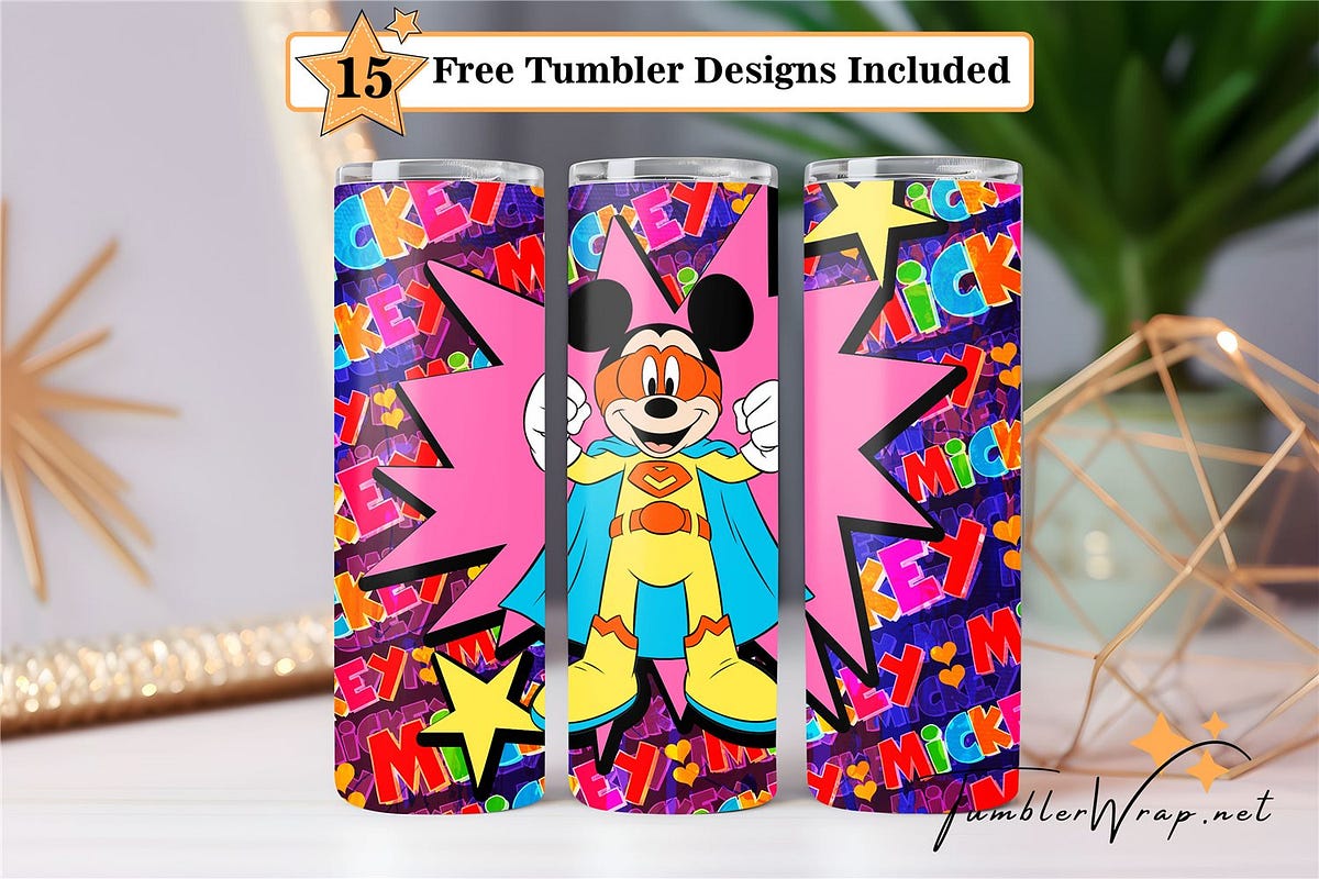 Mickey Tumbler PNG, Cartoon 20 Oz Skinny - TumblerWrap.Net - Medium