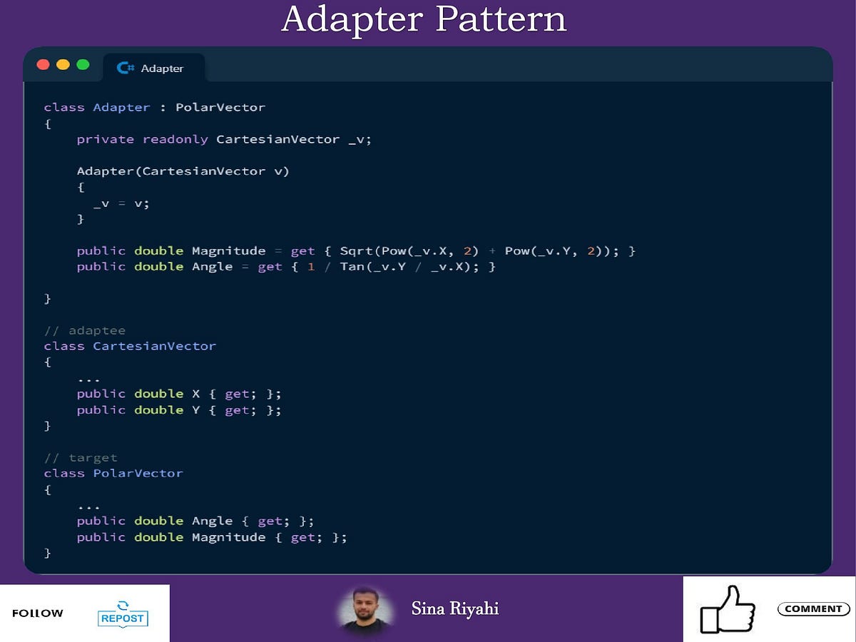 Adapter Pattern. The Adapter Pattern is a structural… | by Sina Riyahi ...