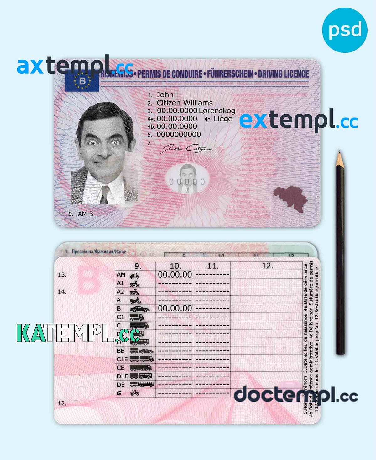sample Belgium driving license PSD template, version 2 download | by Atempl | Jan, 2024 | Medium