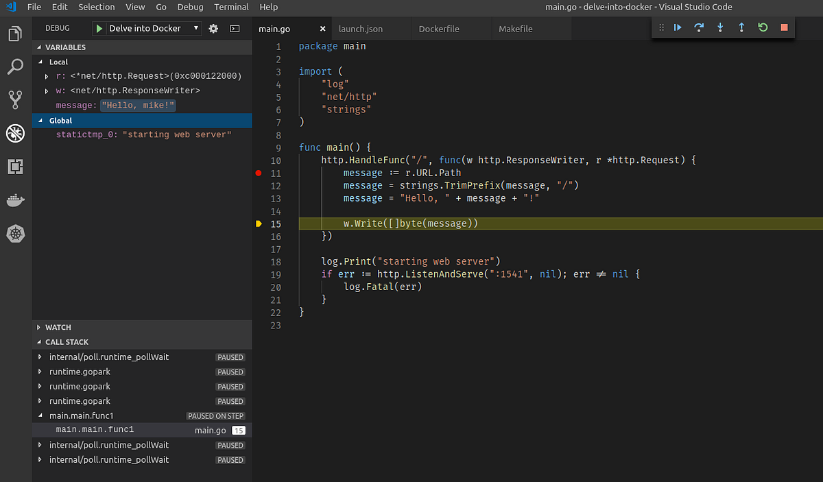 Debugging Go using Delve, Docker and VS Code | by Mike Kaperys | Medium