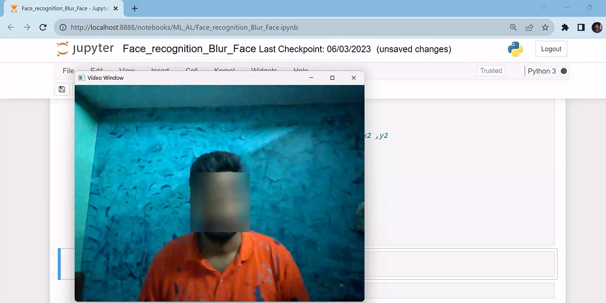 Detect the human face and blur the part of a detected face on live ...