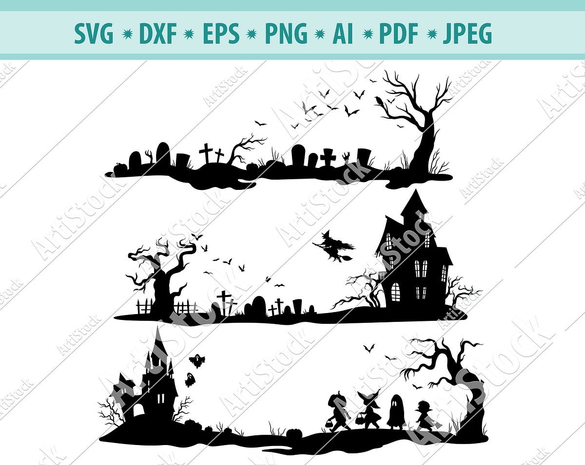 Scary graveyard Svg, Halloween scene Svg, Haunted house Svg, Halloween costume party SVG ...