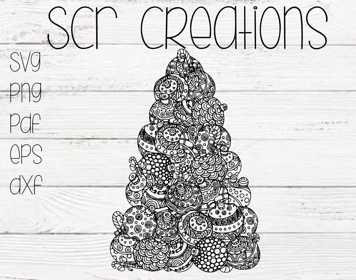 Christmas Tree with Ornaments, Zentangle, Mandala, Svg, Png, Pdf, Eps ...