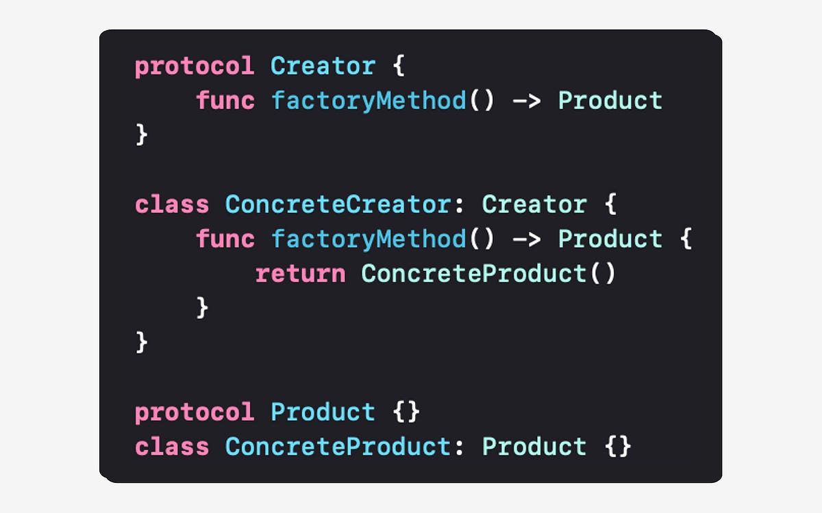 ‘Factory Method’ Pattern in Swift | by Romain Brunie | Level Up Coding