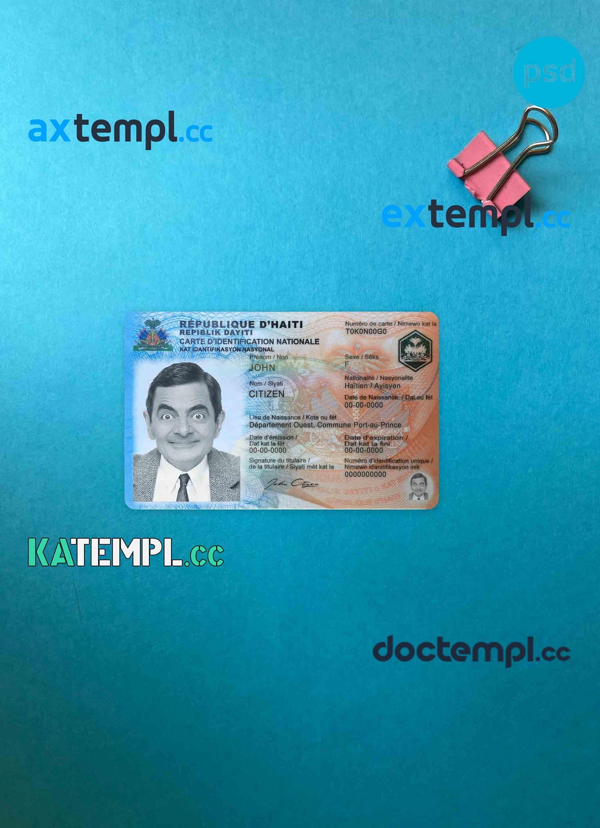 Haiti ID card editable PSD files, scan look and photo-realistic look, 2 ...