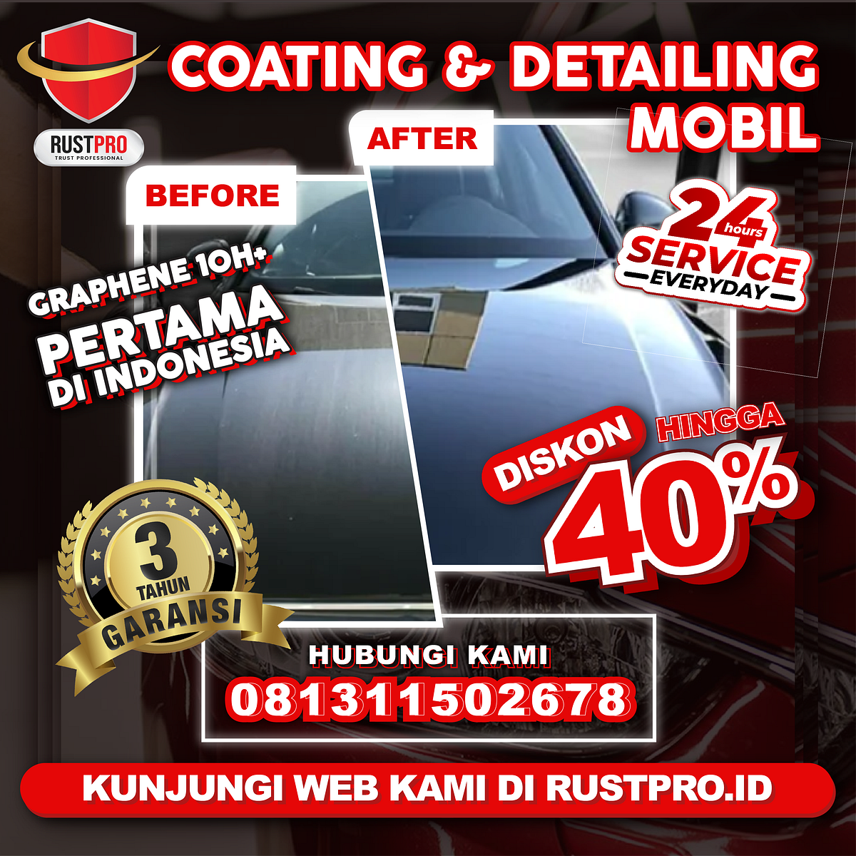 Begini Perbandingan Mobil Sebelum dan Sesudah Coating di RustPro ...