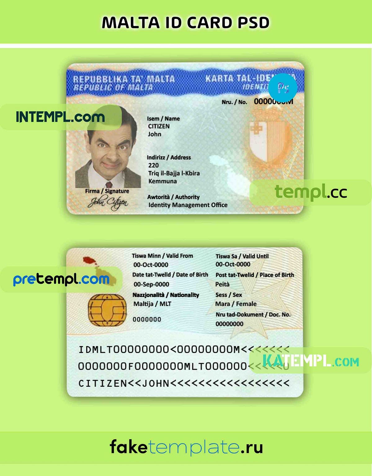Malta identity card PSD download template - Intempl - Medium