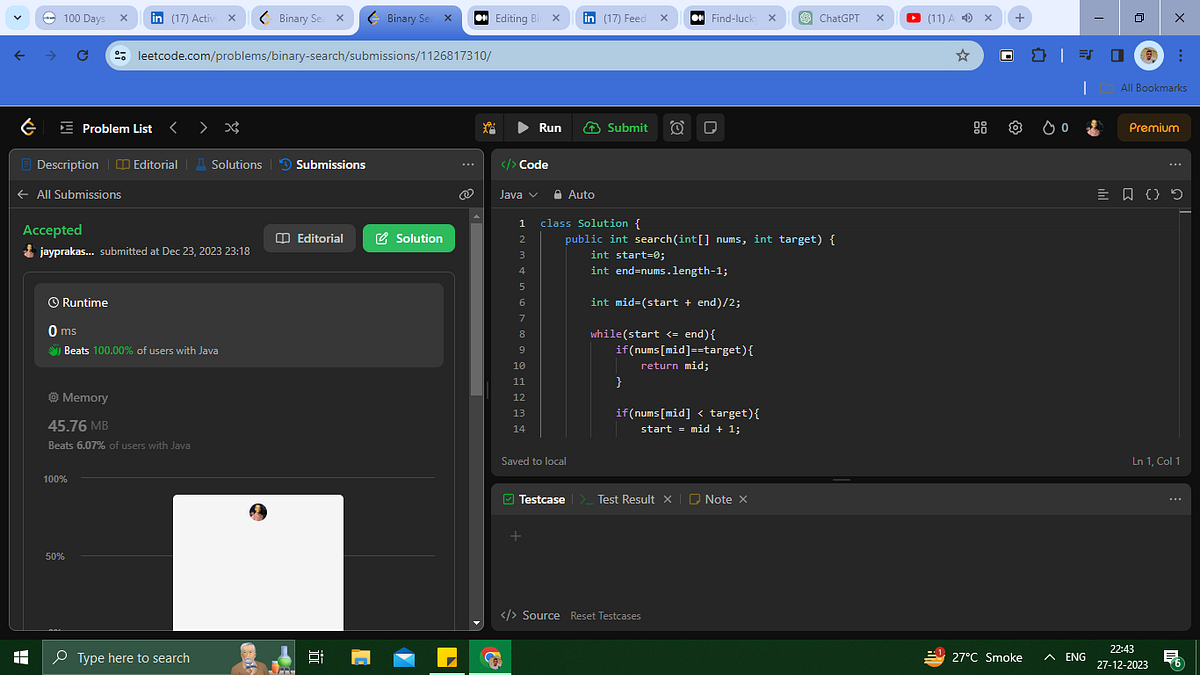 Binary Search Leetcode Solution By Jayprakash Maurya Dec 2023 8759