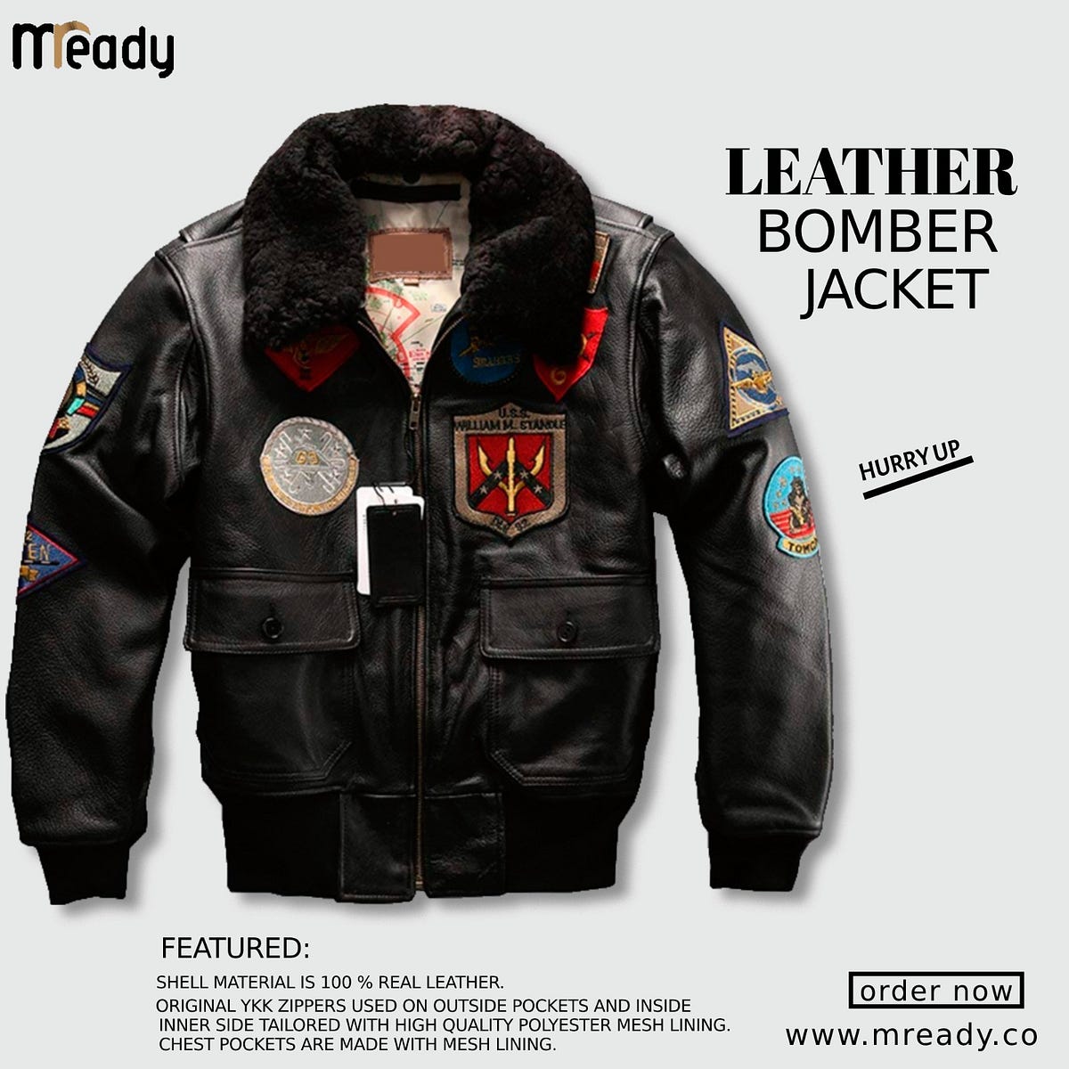 MENS LEATHER BOMBER JACKETS - mready - Medium