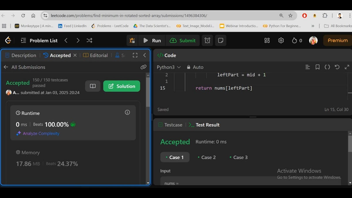 DSA | Day 8/365 of Google interview preparation journey | Challenge 10. Find Minimum in Rotated ...