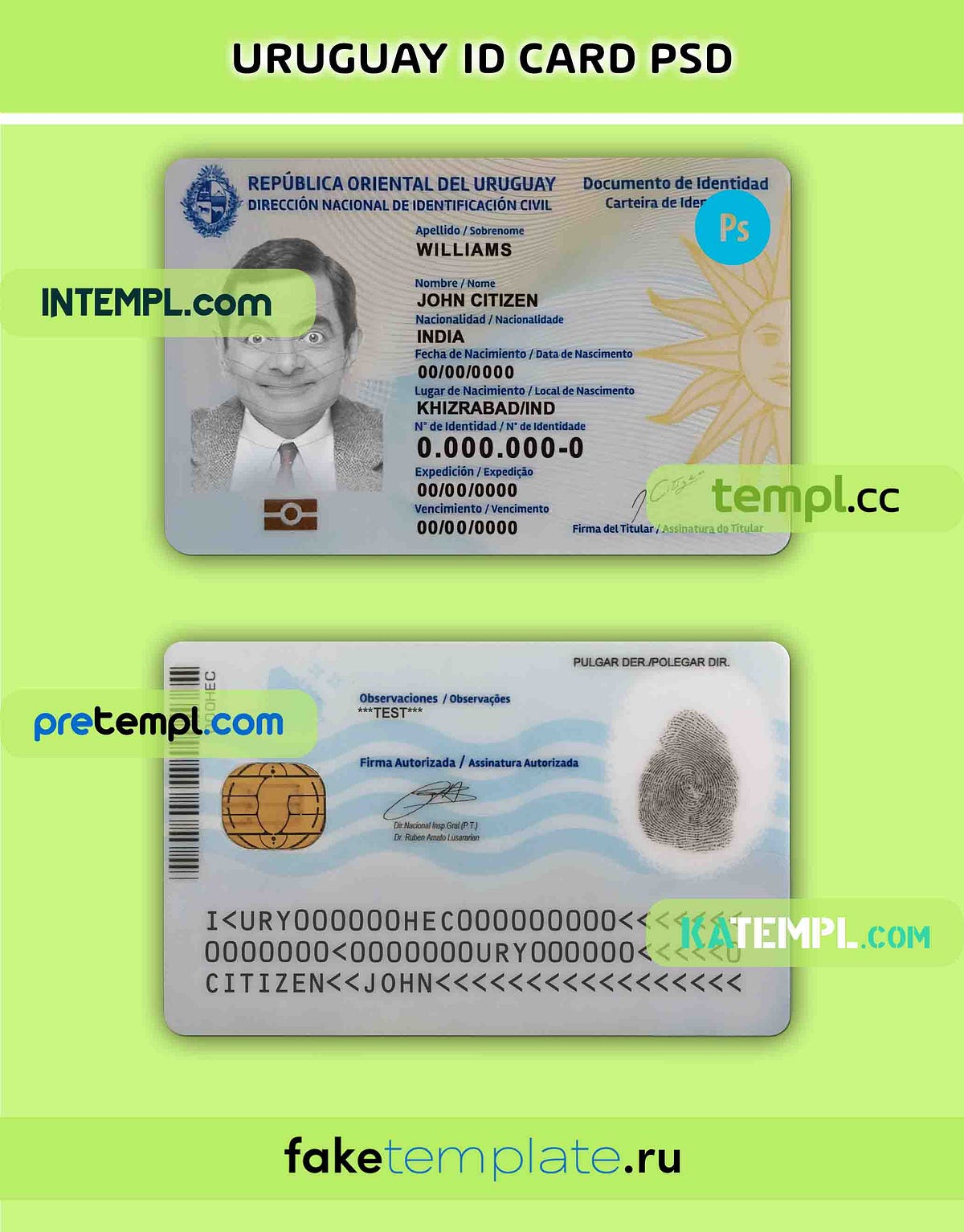 Uruguay ID card PSD template, completely editable | by Shotempl | Dec ...
