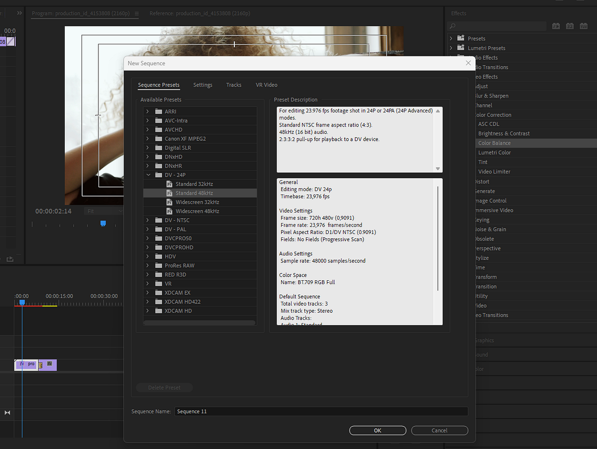 Premiere Pro: ¿Qué es el Ajuste Preestablecido de Secuencia DV-24P ...