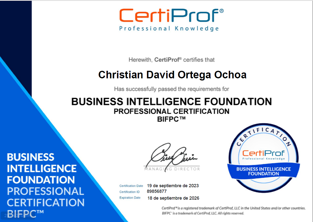 Certificado CertiProf Business Intelligence Foundation - Christian ...