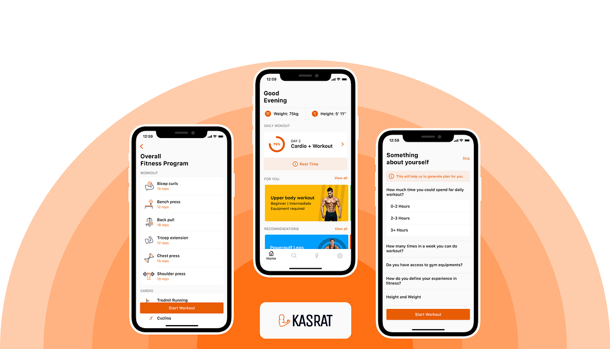 Kasrat — fitness app case study. A concept fitness app, focused on ...