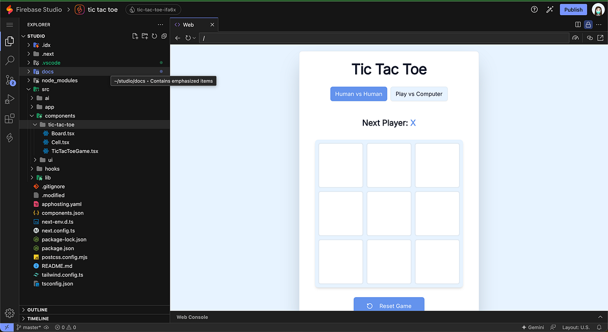 ## dev diary 12 (create a simple game tic tac toe with firebase studio) ## | by Minizy Mint ...
