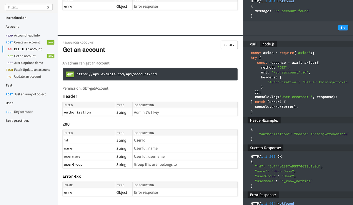 API Documentation -The Right Way(With ApiDocJs) | by Chidozie Duru | Medium