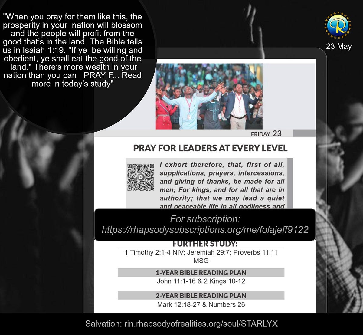 Rhapsody of Realities — 23rd May 2025 Many desire a quiet and peaceable ...