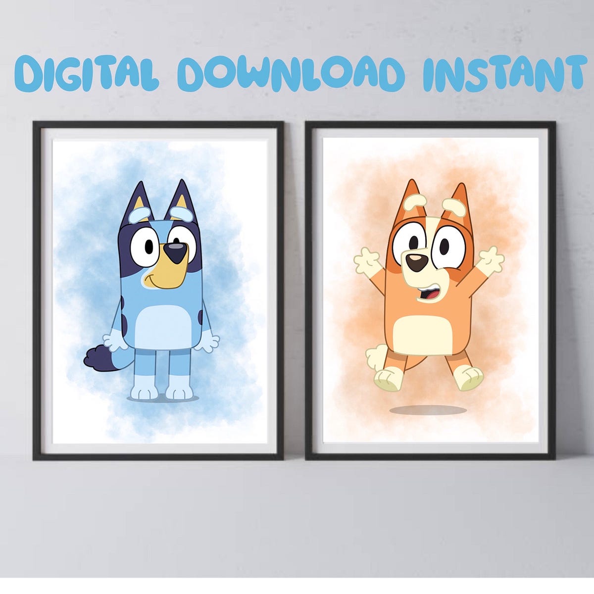 Bluey & Bingo Set of Two A4 Watercolour Style Prints Digital Download ...