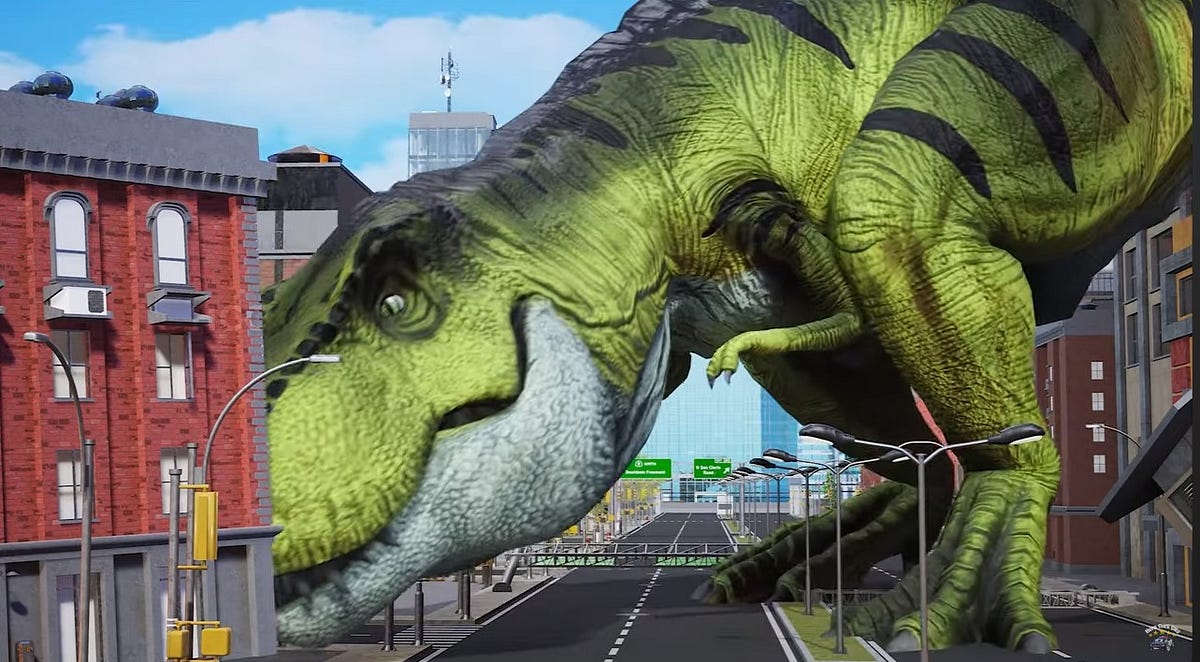Dinosaur Attack on Cars: Giant T-Rex Destroys City | Monster Trucks ...