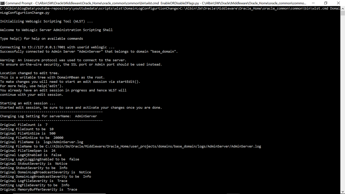 WLST script to change the log settings for all the servers in the WebLogic domain | by Albin ...