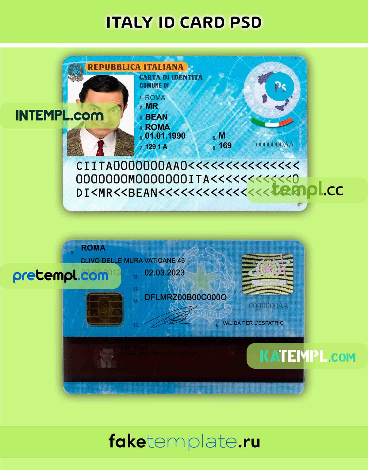 Italy ID template in PSD format, fully editable, with all fonts (2006 ...