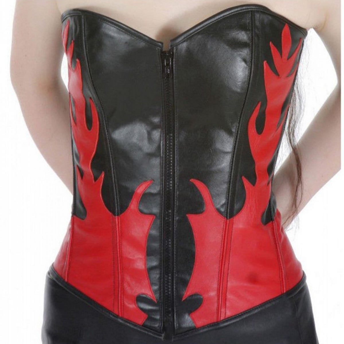 Gothic Flame Victorian Leather Vintage Corset - Blackcolor - Medium