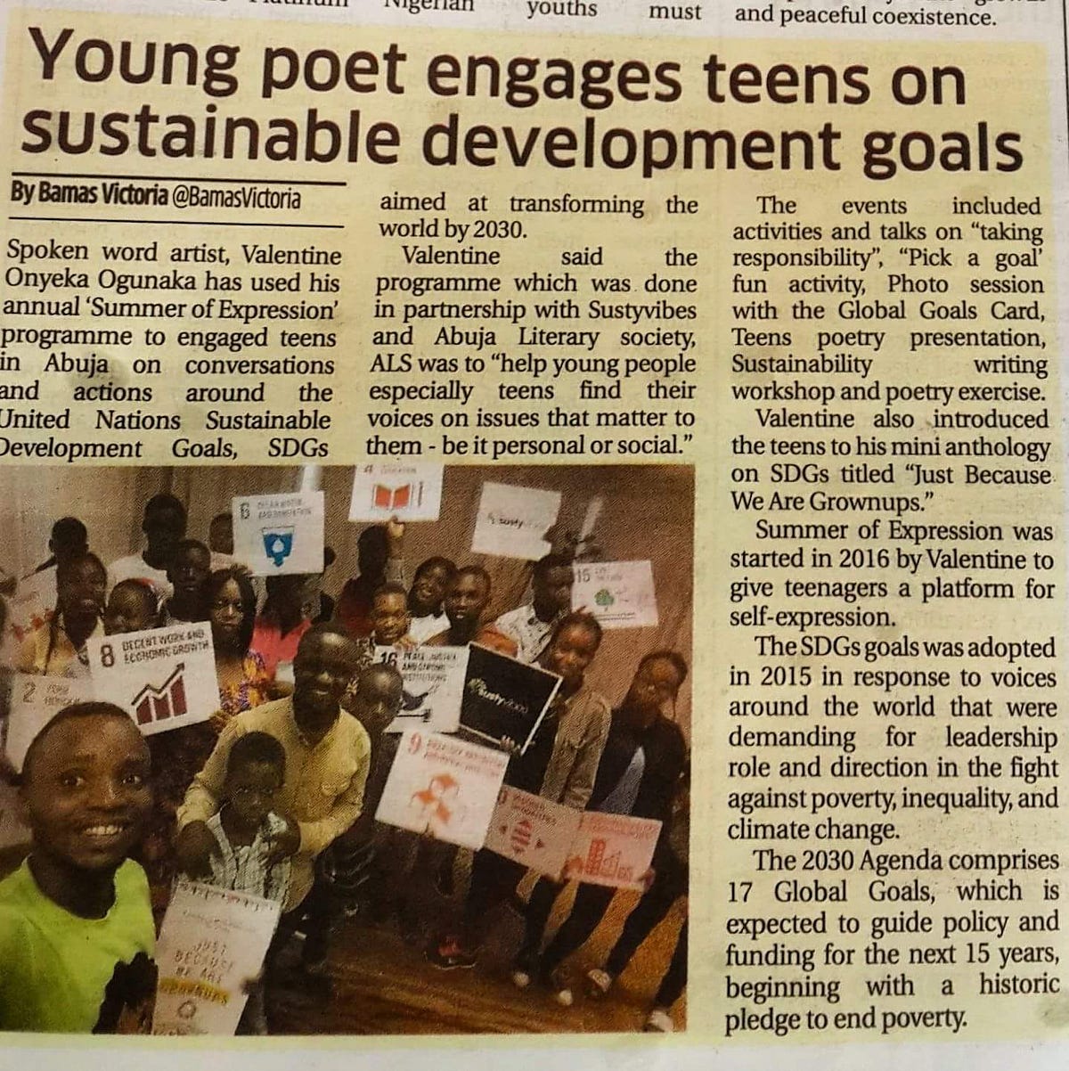 Inspiring Teens with my book of poetry on the SDGs entitled JUST ...