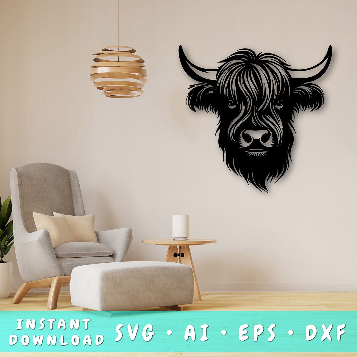 Highland Cow Laser SVG Cut File, Highland Cow Wall Art SVG, DXF, Eps ...