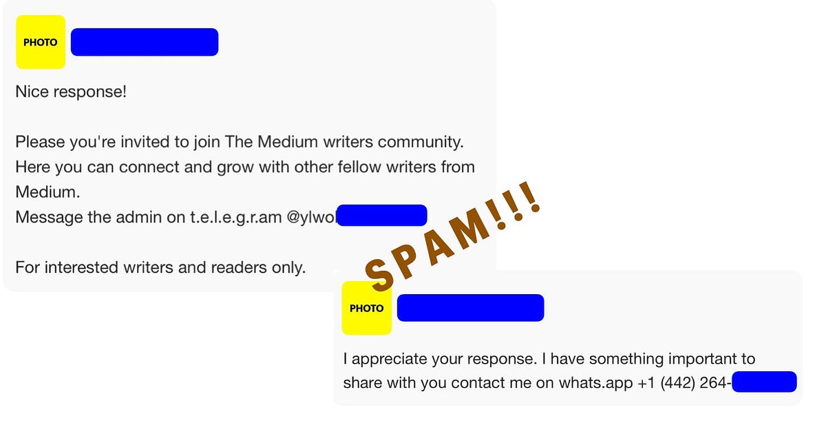 Beware of “Nice Response” messages from the author you follow in Medium ...