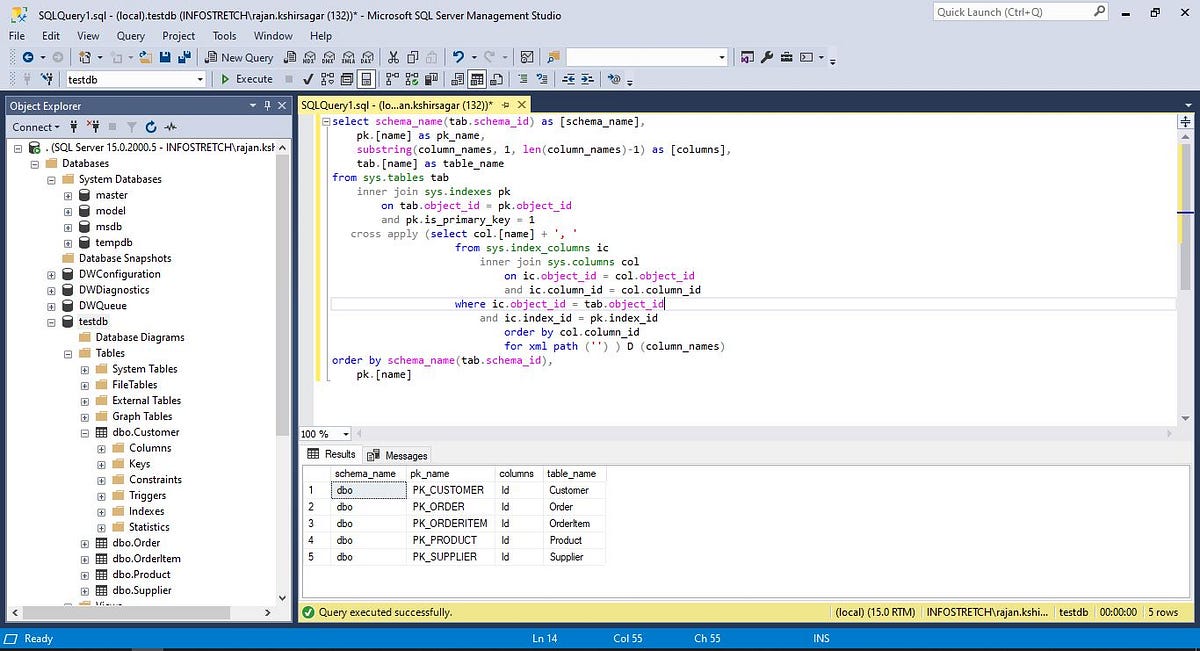 All Primary keys (PKs) in SQL Server Schemas | by Rajan Kshirsagar | Medium