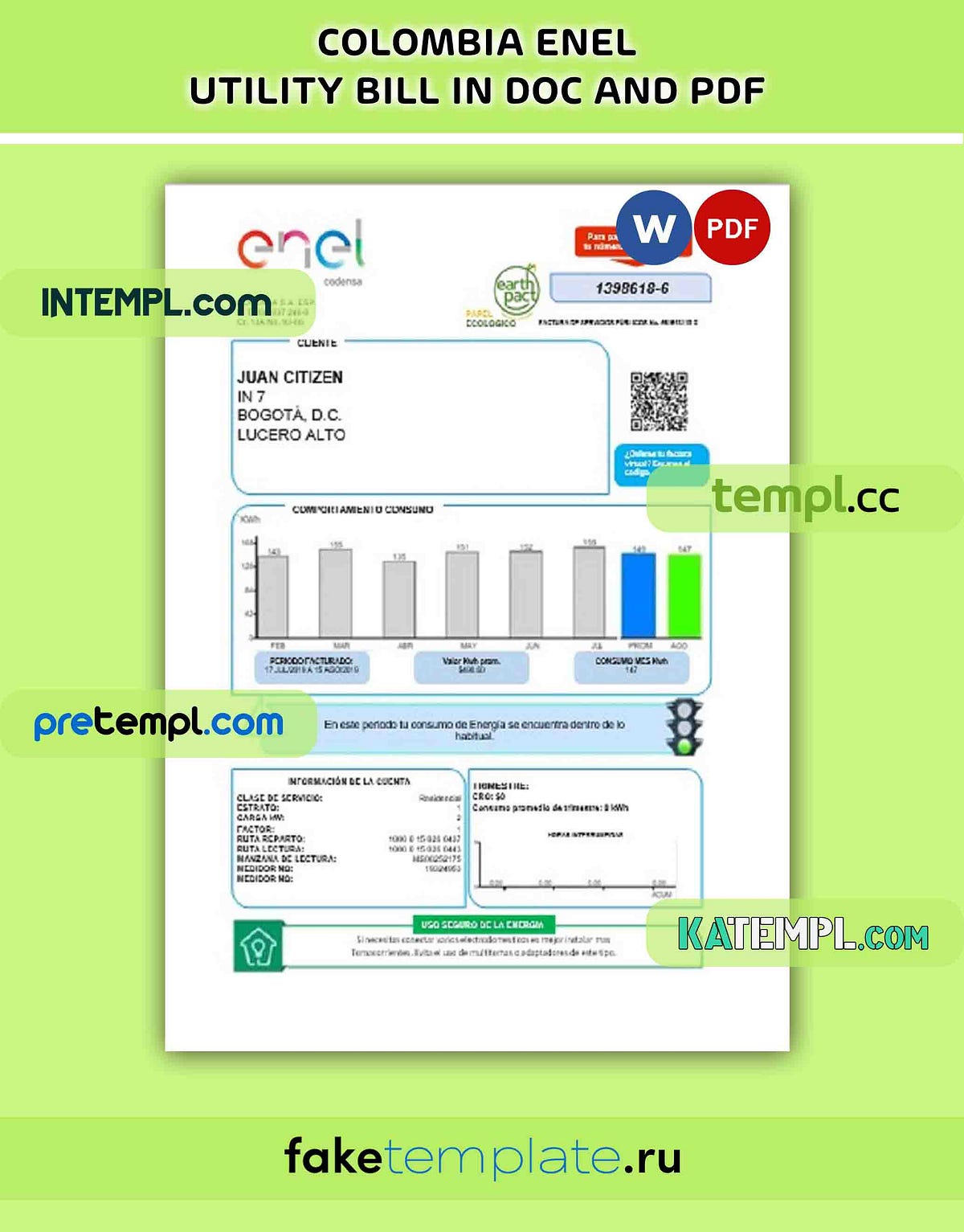 Colombia ENEL energy utility bill template in Word and PDF format | by Shotempl | May, 2024 | Medium