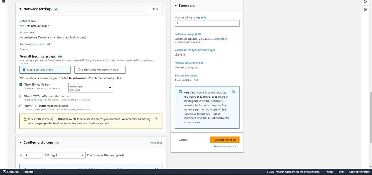 Set A Firewall Security Group To Allow Only And And Block Access To Ssh In The