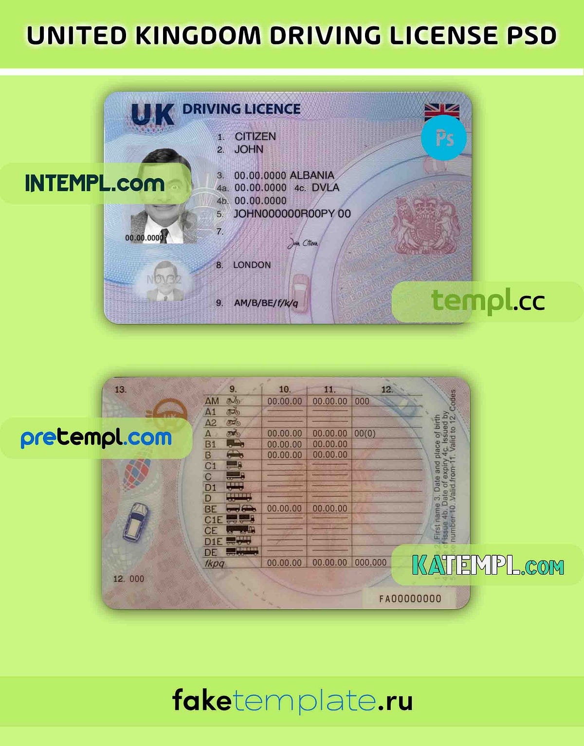 United Kingdom driving license PSD download template, after 2021 ...