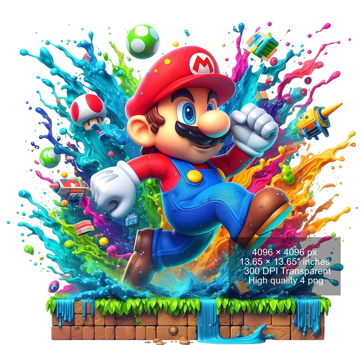 4 PNG Super Mario Splash and Watercolor Digital design PNG file ...