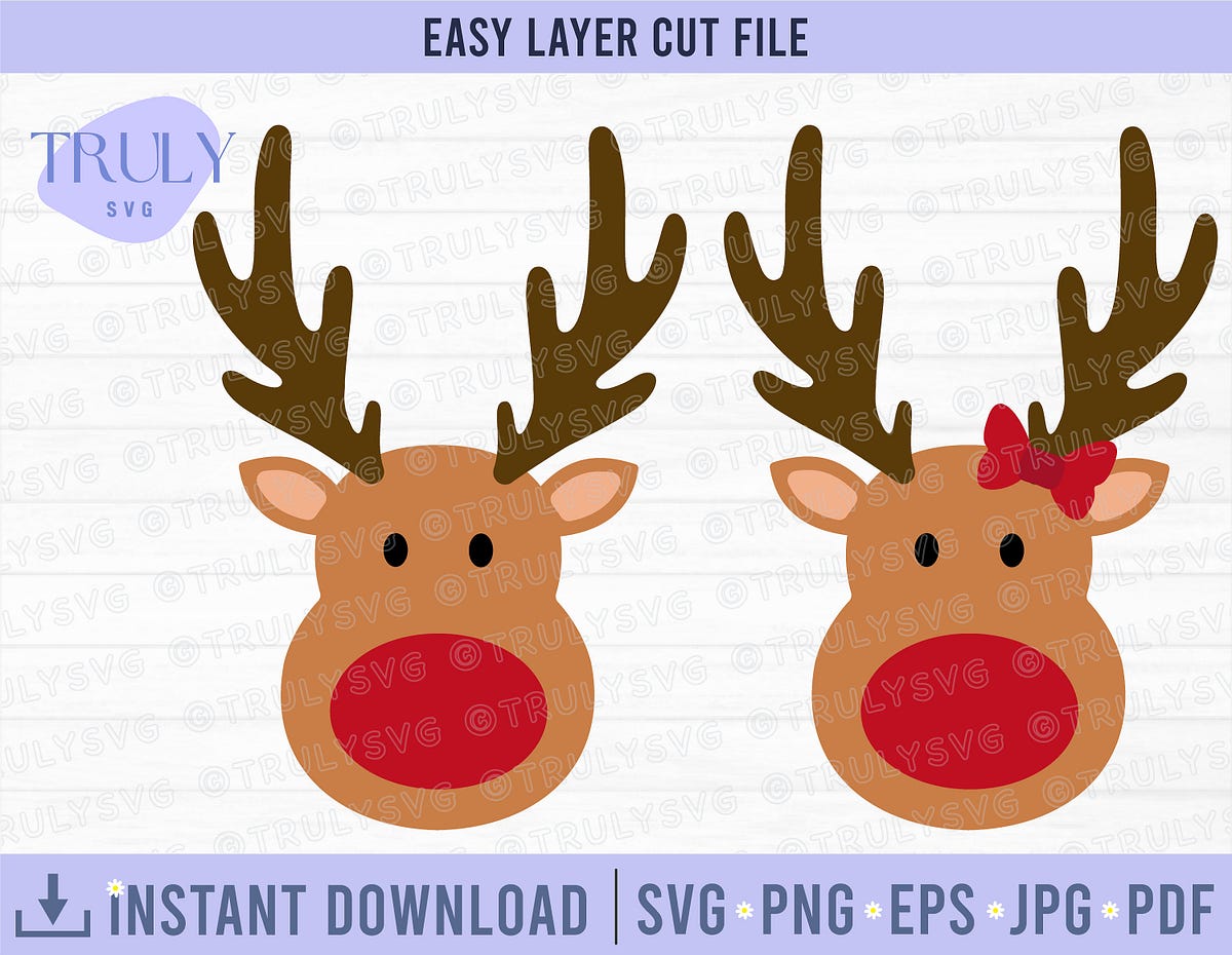 Reindeer SVG, Reindeer face svg, boy and girl reindeer svg, deer svg ...