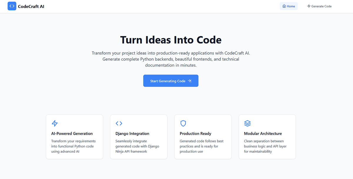CodeCraftAI:Django + CrewAi. Intelligent code generation platform… | by Akshay karthick | Medium