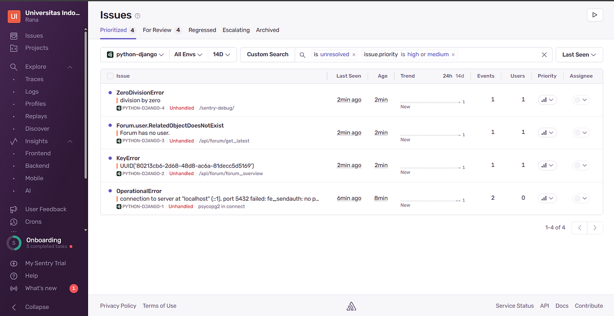 Implementasi Monitoring Error dan Performa Platform dengan Sentry di Django | by Nana | May ...