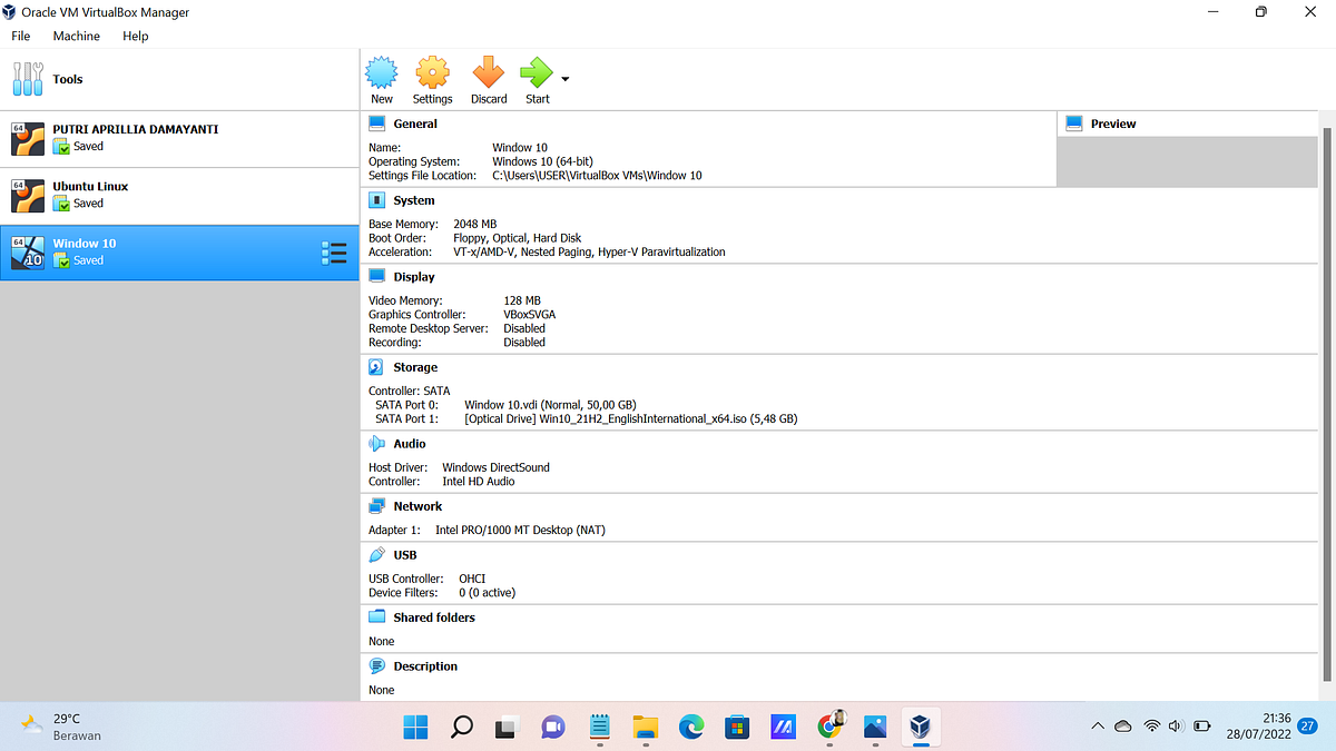 Instalasi OS windows di virtual Box | by Putri Aprillia Damayanti | Medium