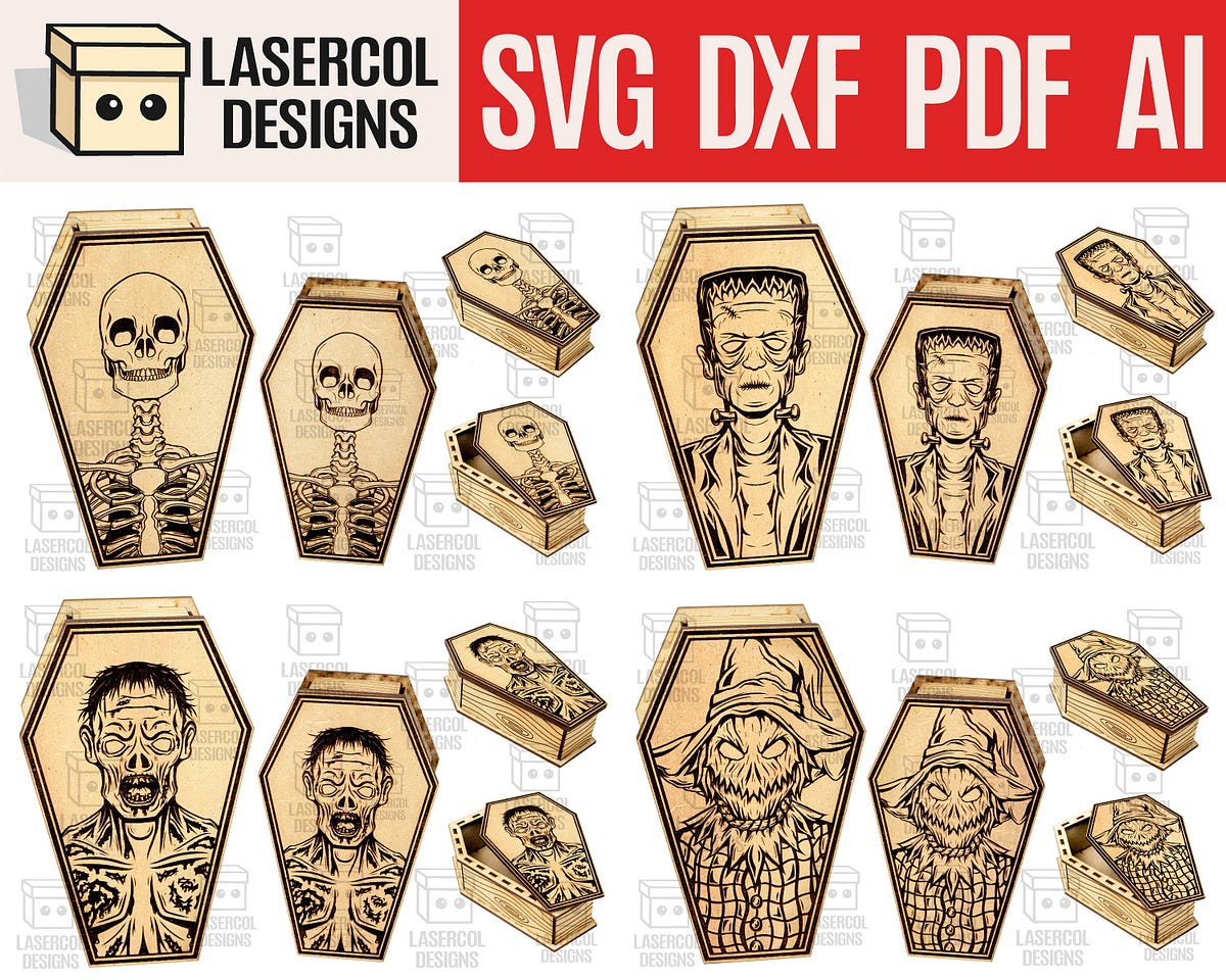 Halloween Coffin Boxes Bundle (Set 1–2–3–4) — (2 Sizes) — Laser Cut ...