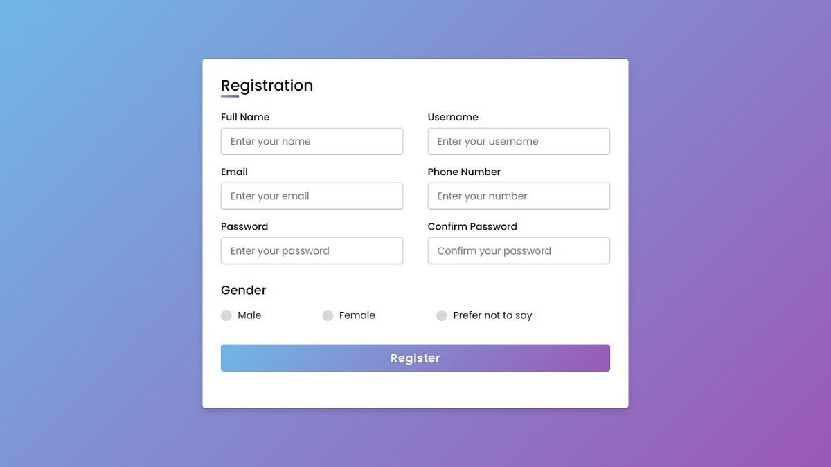 Responsive Registration Form in HTML & CSS | by codinglabweb | Medium