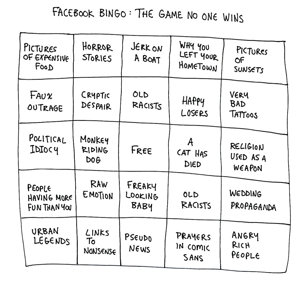 Facebook Bingo.. You feel like you’ve seen it all… | by Jessica Hagy ...